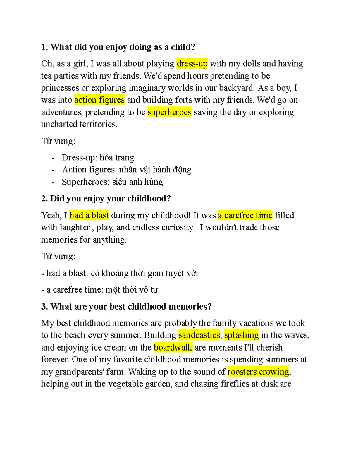 Study 4 Childhood Memory - What did you enjoy doing as a child? Oh, as ...