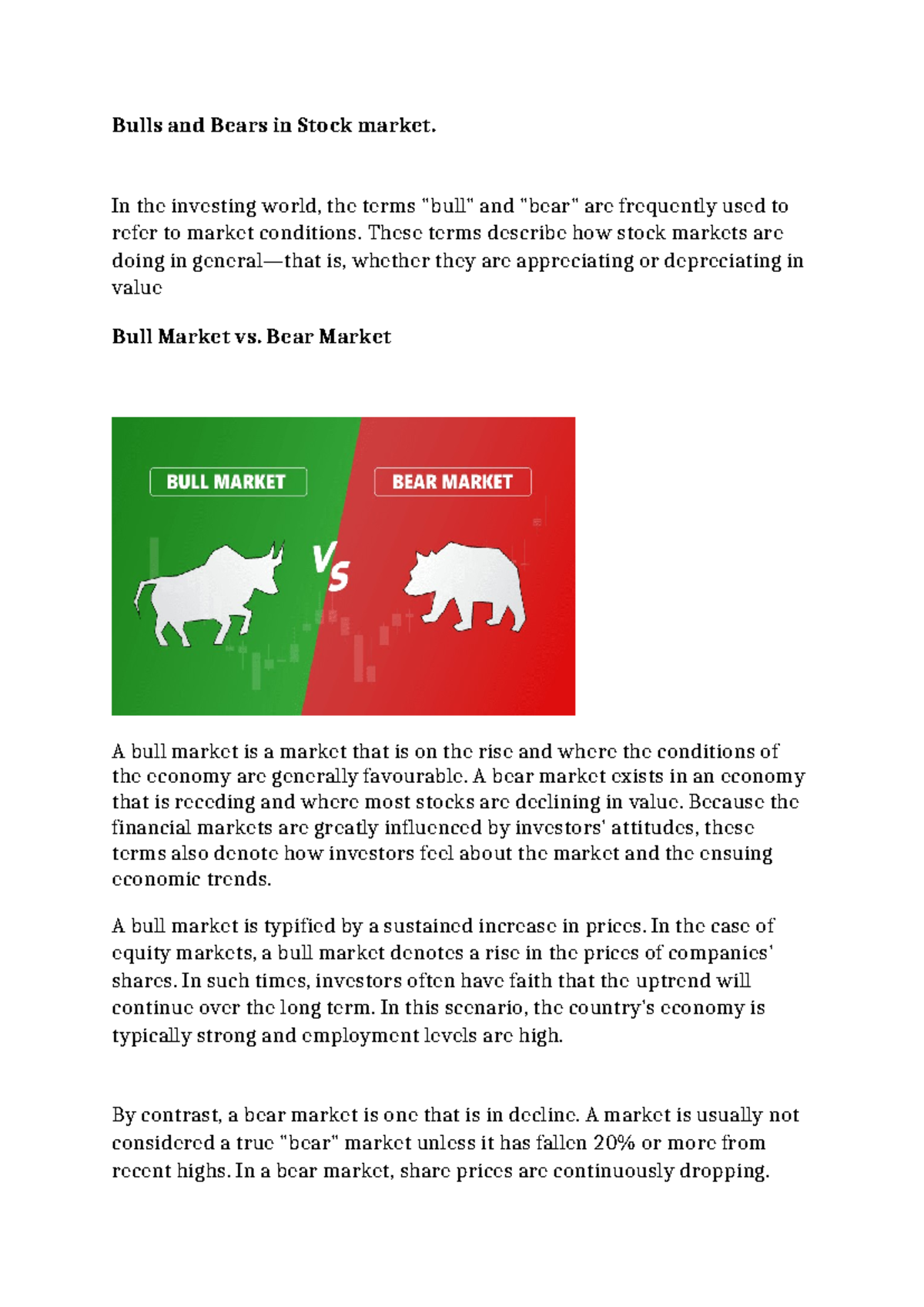Bull & bear Market - Bulls and Bears in Stock market. In the investing ...