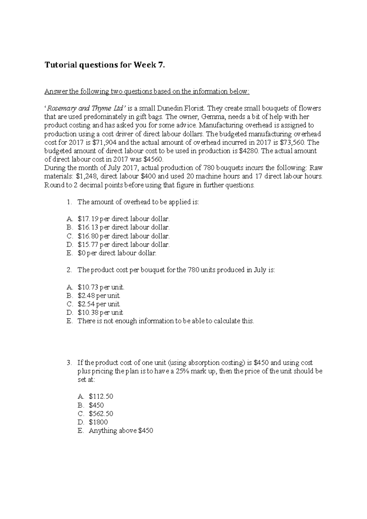 Tutorial 6 Questions - Tutorial questions for Week 7. Answer the ...