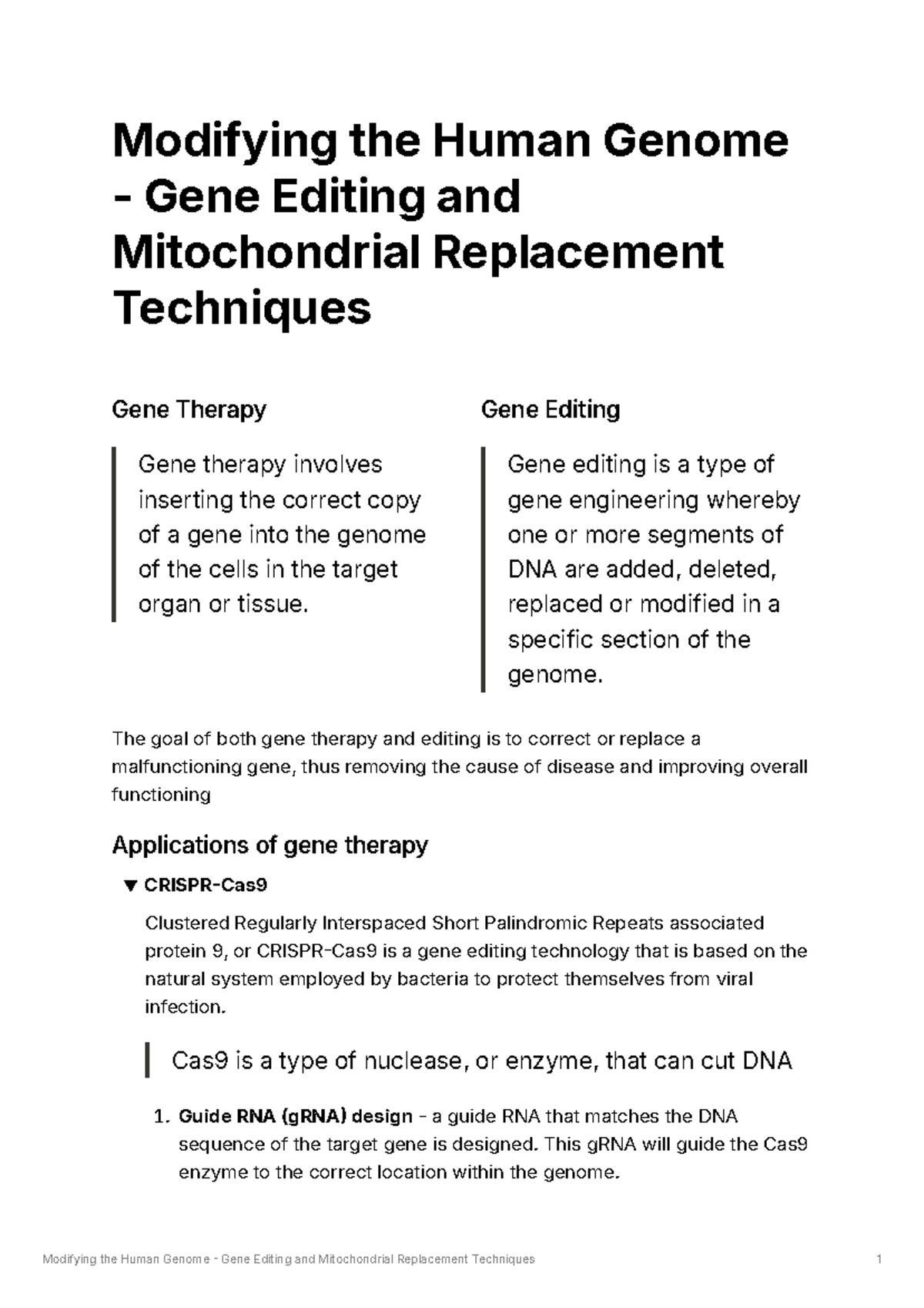 Modifying the Genome - Week 6 notes - Modifying the Human Genome - Gene ...