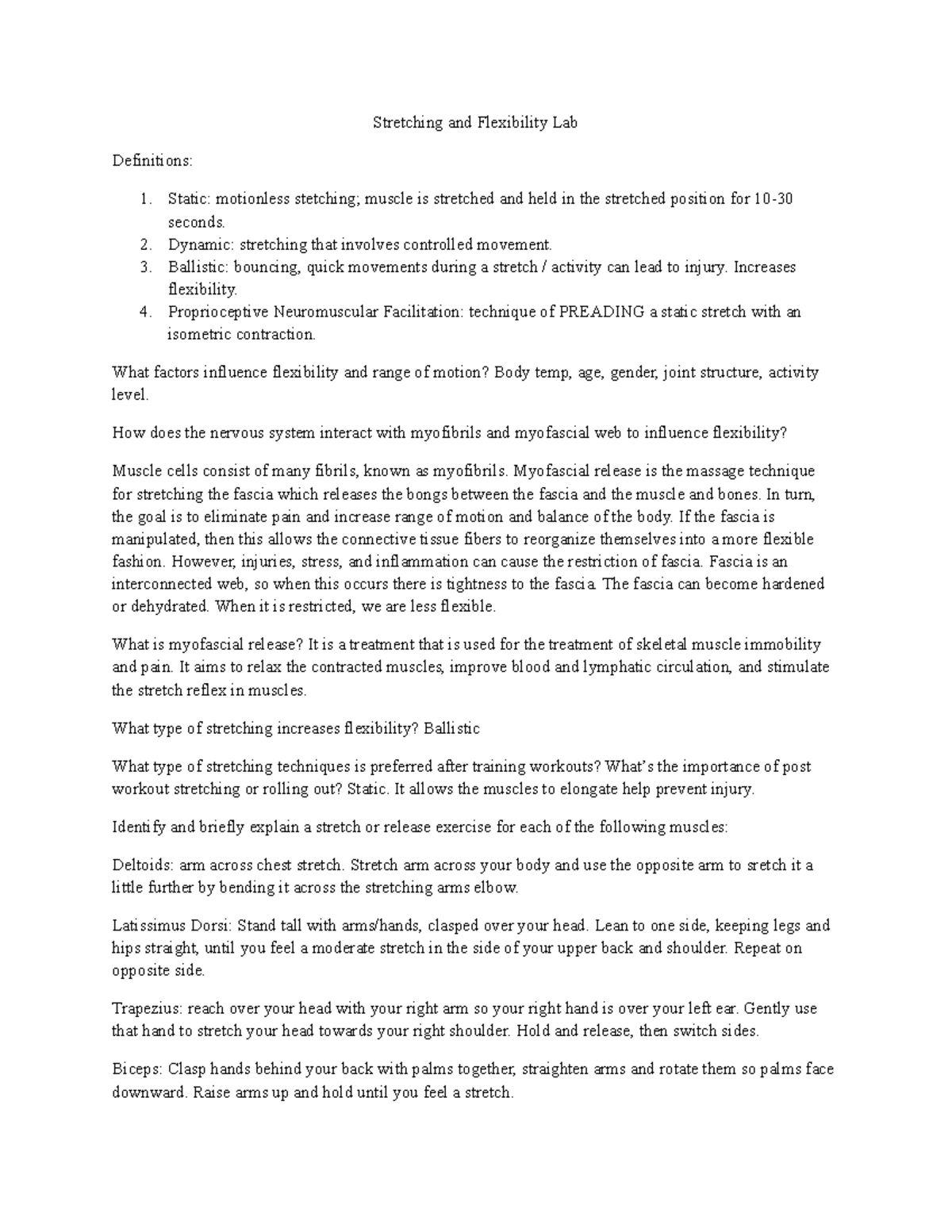 Stretching and Flexibility Lab - Stretching and Flexibility Lab ...