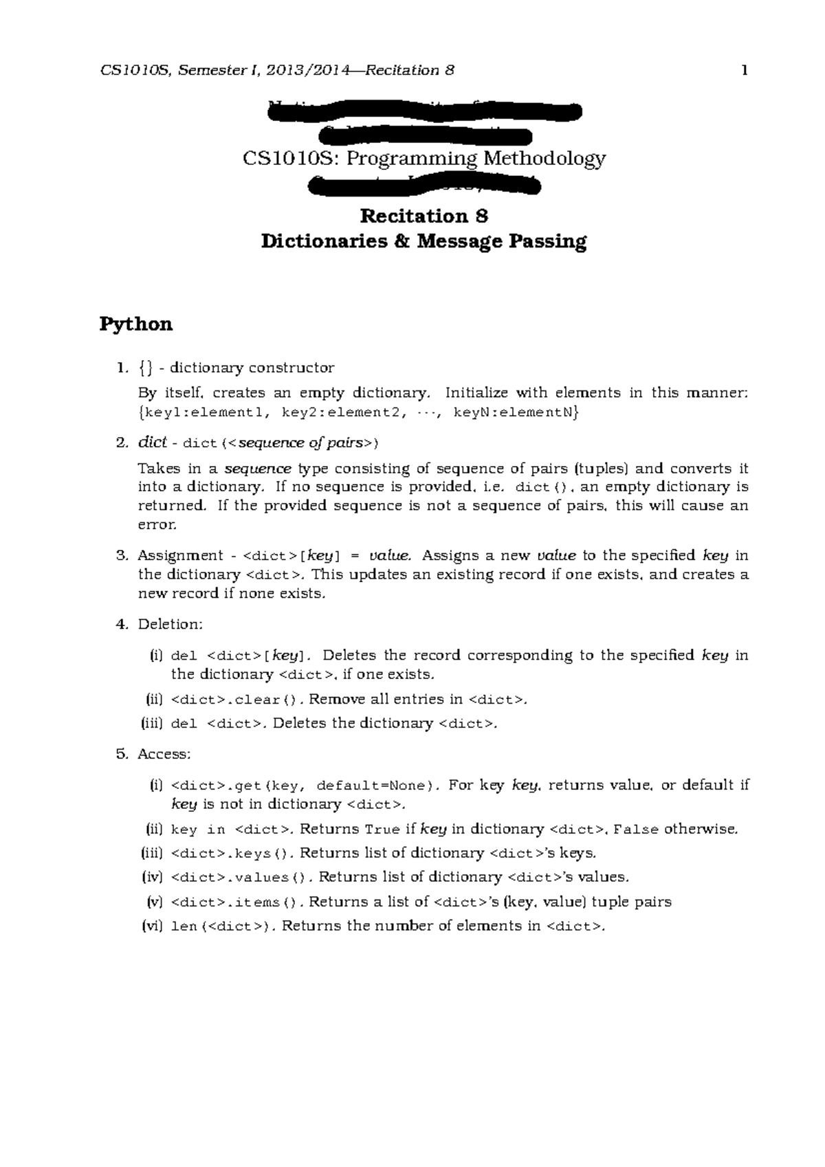 Cs1010s Rec08 Oop Practice National University Of Singapore School