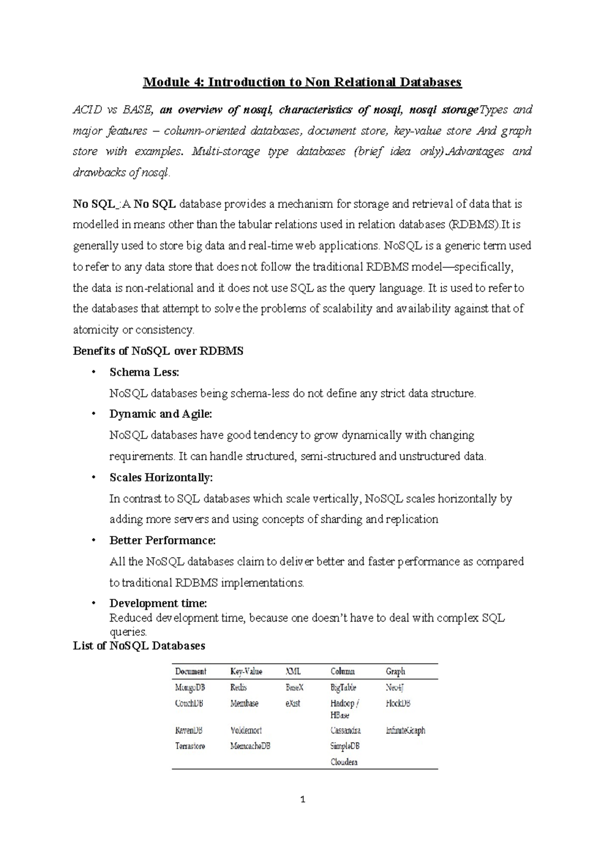 Module 4 nosql - Module 4: Introduction to Non Relational Databases ...