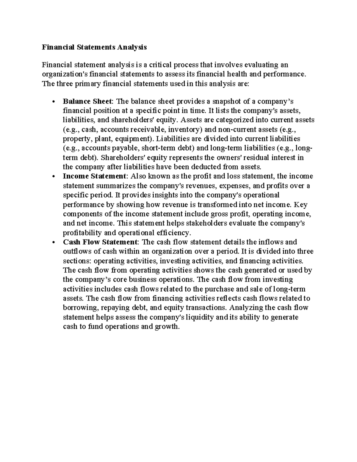 Financial Statements Analysis - Financial Statements Analysis Financial ...