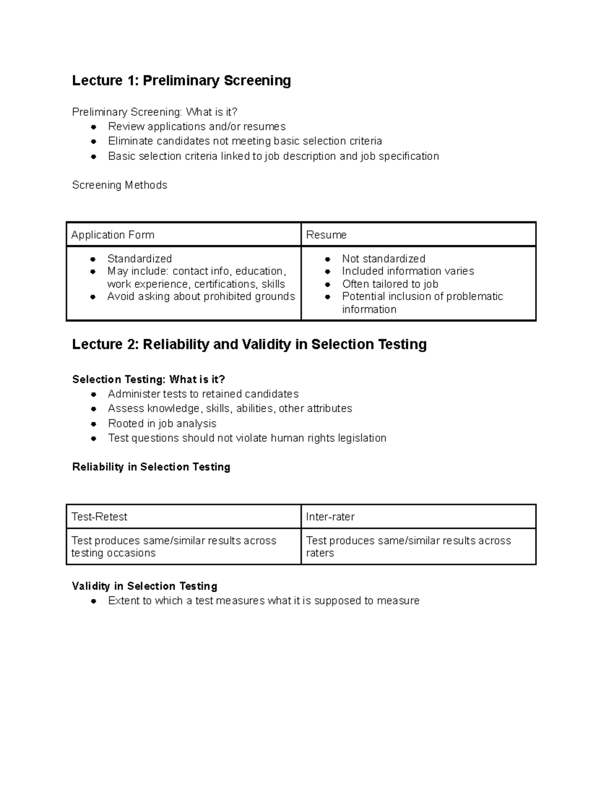 Unit 3 Employee Selection lecture notes - Lecture 1: Preliminary ...