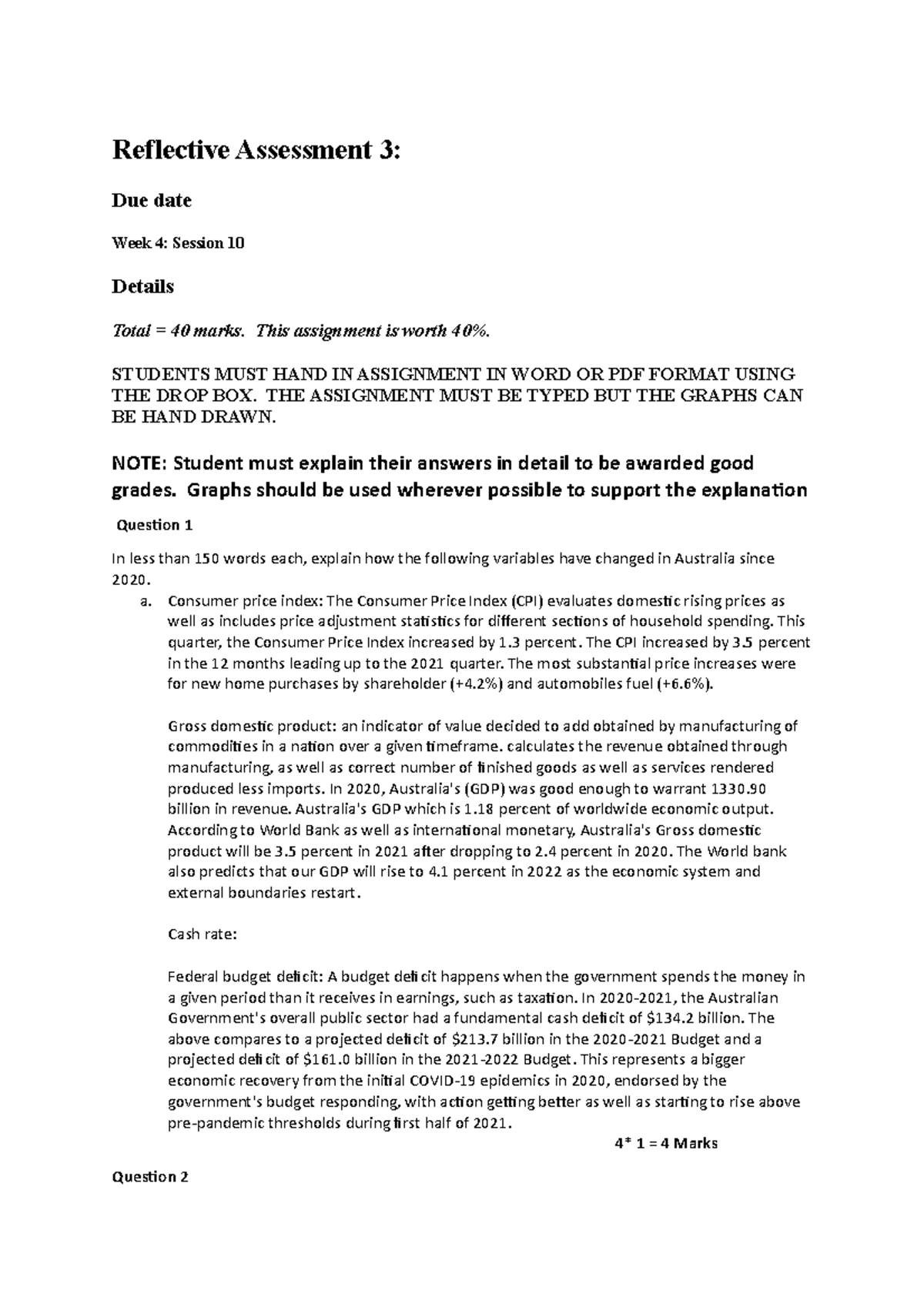 Reflective Assessment 3 - This assignment is worth 40%. STUDENTS MUST ...