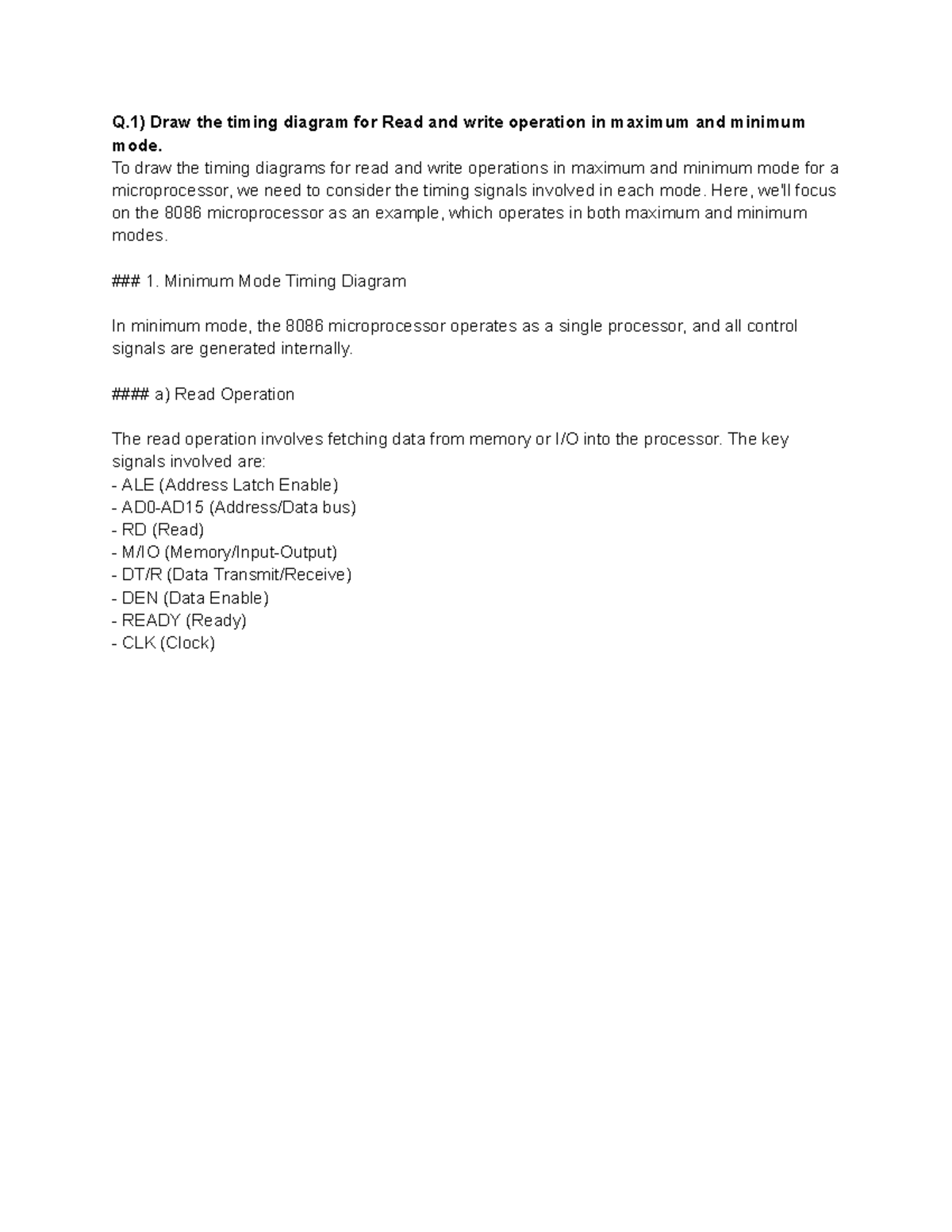 MP- Final- Solution - Follow this - Q) Draw the timing diagram for Read and write operation in ...
