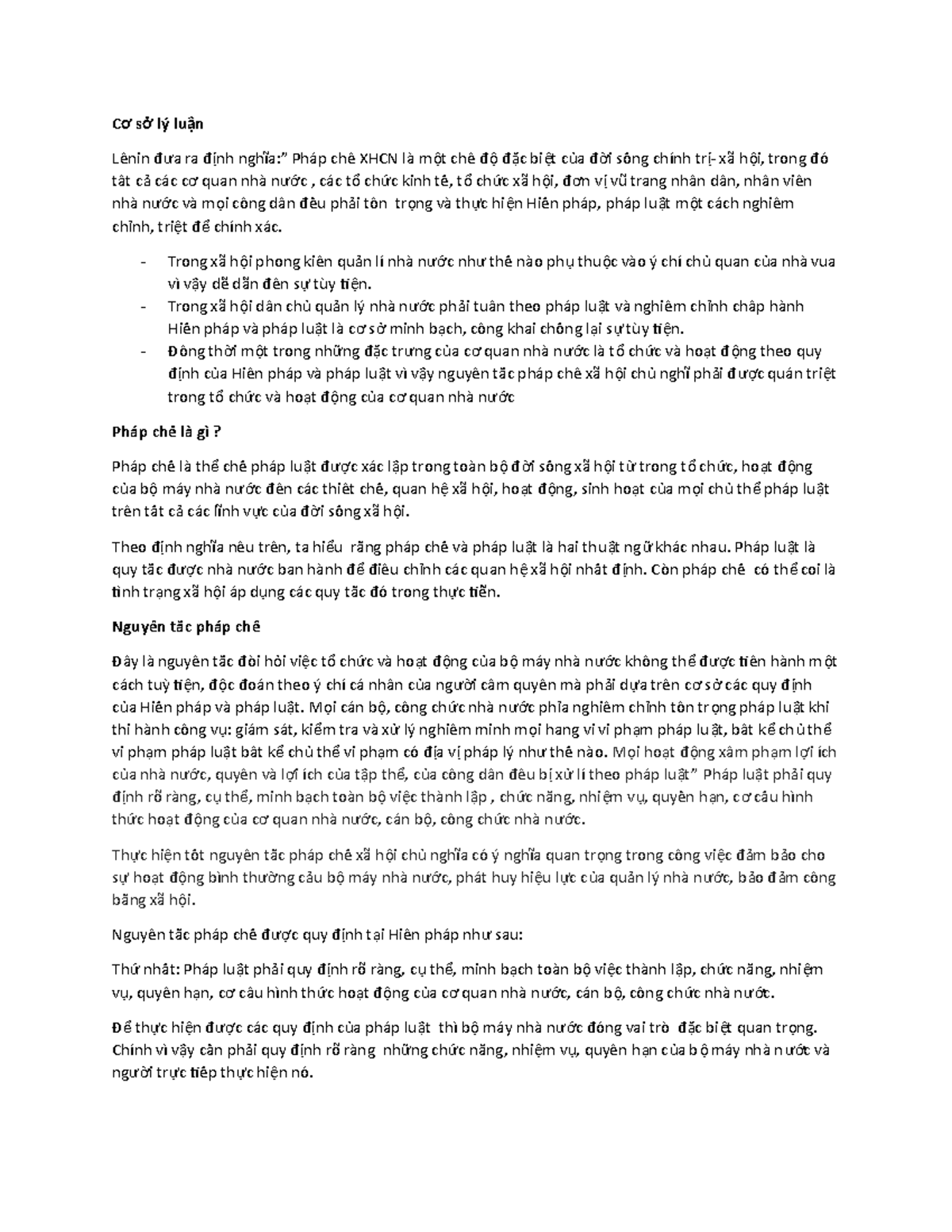 Nguyên tắc pháp chế - C s lý lunơởậ Lênin đ a ra đ nh nghĩa:” Pháp chêế XHCN là m t chêế đ đ c ...
