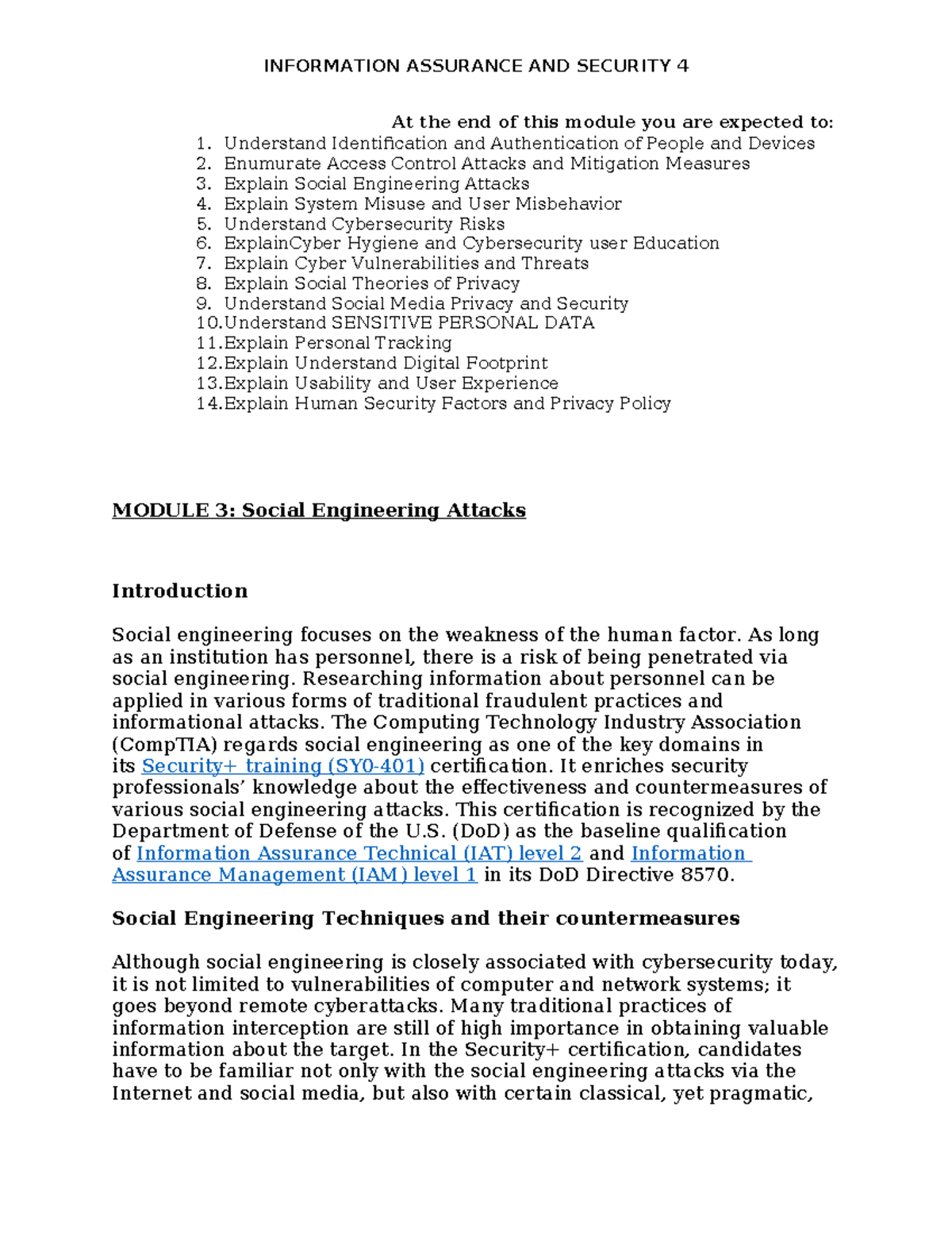Information Assurance AND Security 4 WEEK 3 Module 3 - At the end of ...