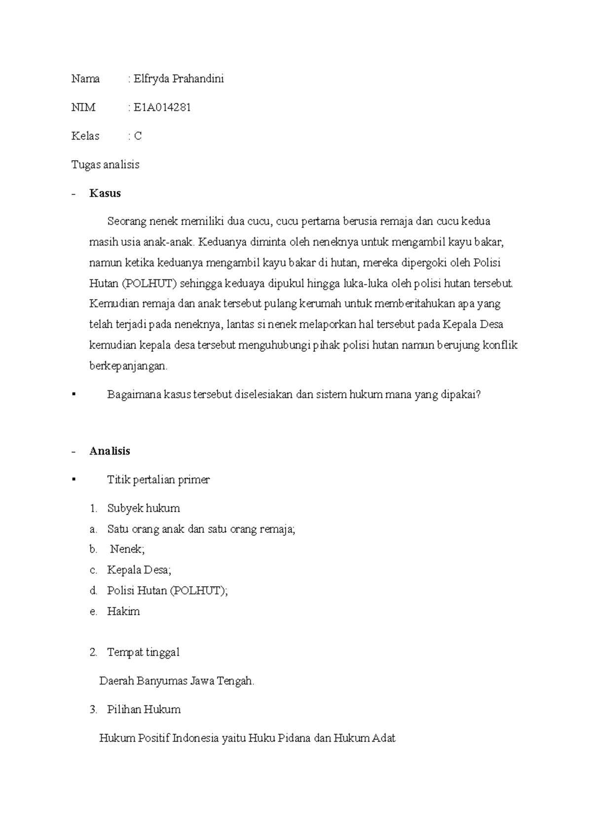 Contoh kasus hukum perdata internasional - Nama : Elfryda Prahandini ...