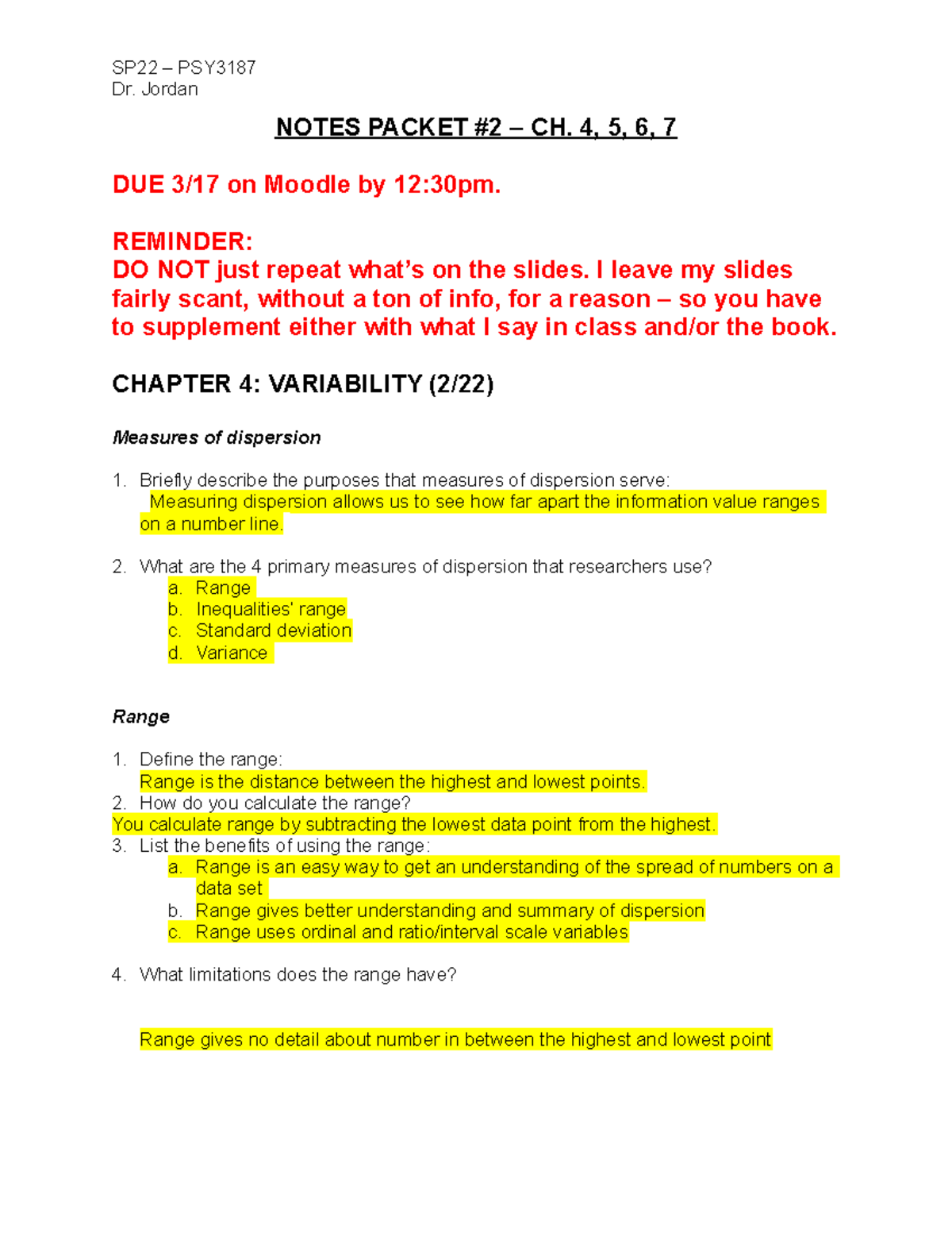 PSY3187 Notes Packet 2 - Dr. Jordan NOTES PACKET #2 – CH. 4, 5, 6, 7 ...