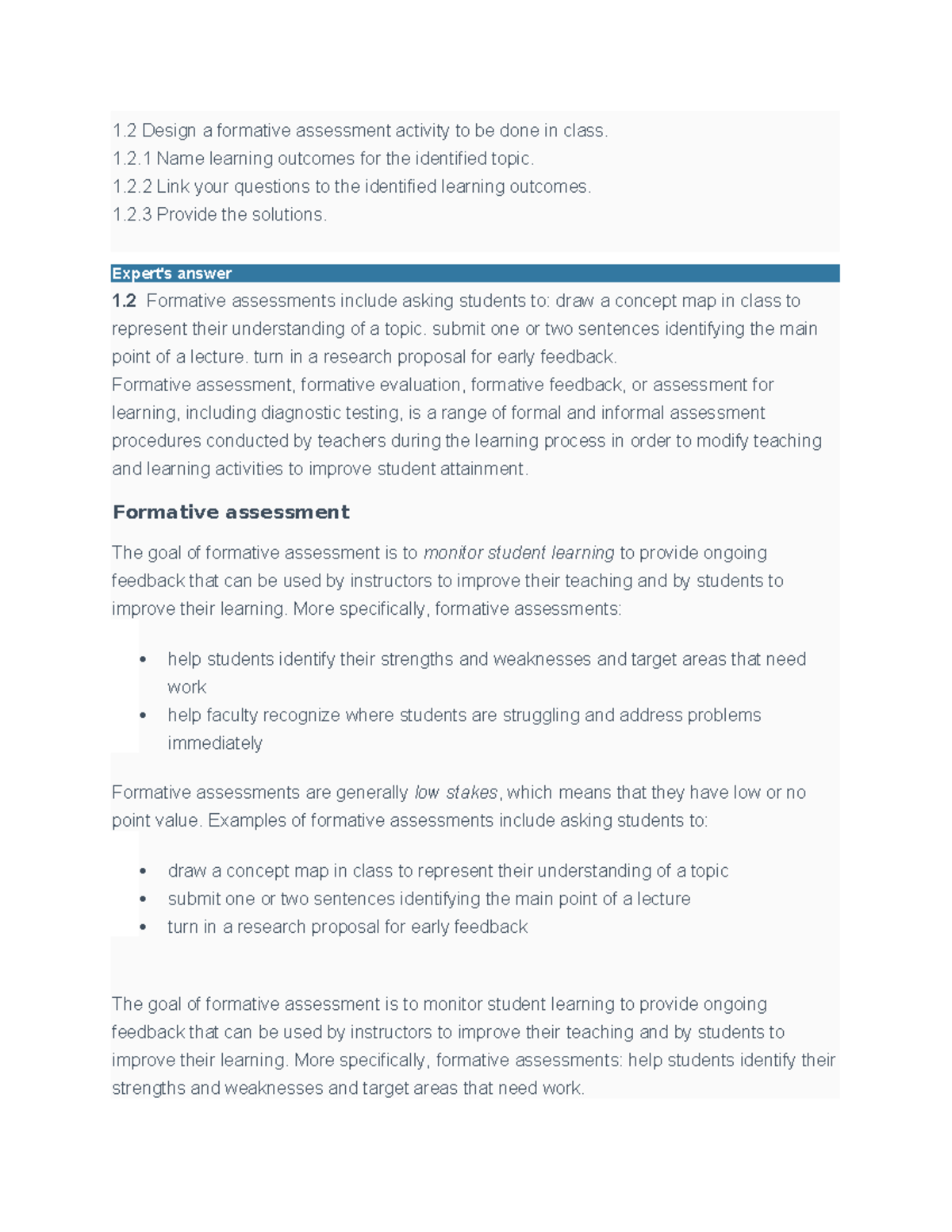 Btenumber 2 - 1 Design a formative assessment activity to be done in ...