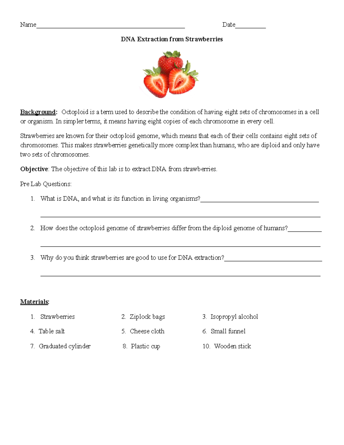 DNA Strawberry Lab - DNA extraction - Name ...