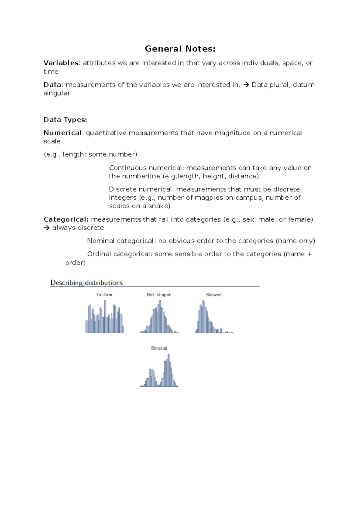 Cheat Sheet - General Notes: Variables: attributes we are interested in ...