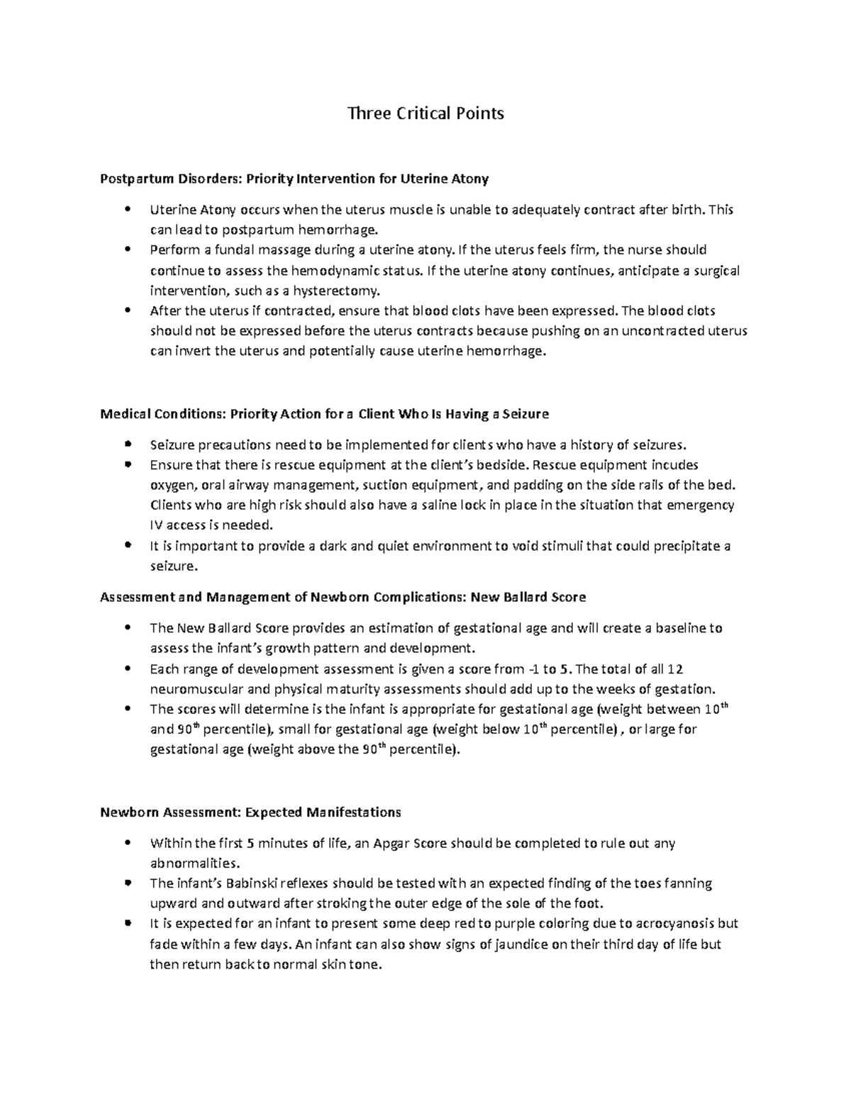 ATI Mat New Practice A Remedations - Three Critical Points Postpartum ...
