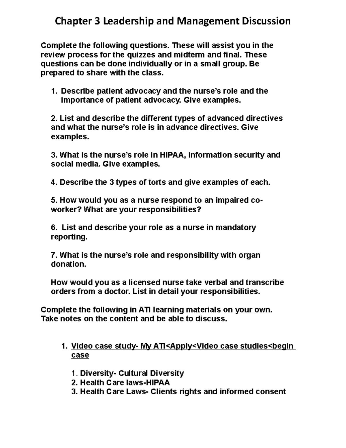 Chapter 3 Leadership and Management Term 4 10-22 - Chapter 3 Leadership ...