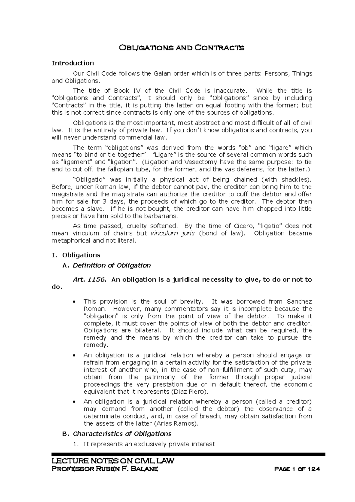 Notes on Oblicon - LECTURE NOTES ON CIVIL LAW Obligations and Contracts ...