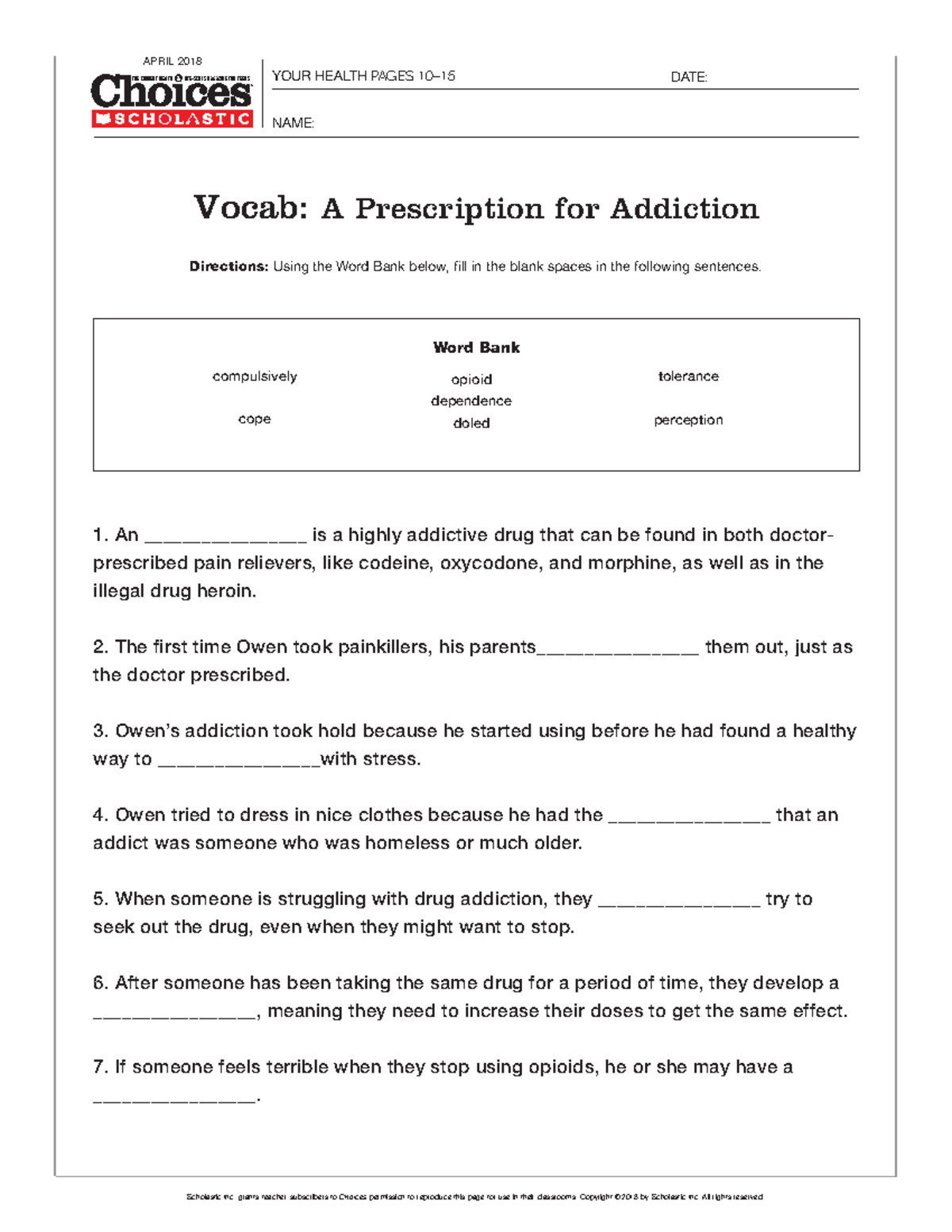 Prescription Vocab - Word Bank APRIL 2018 Vocab: A Prescription for ...