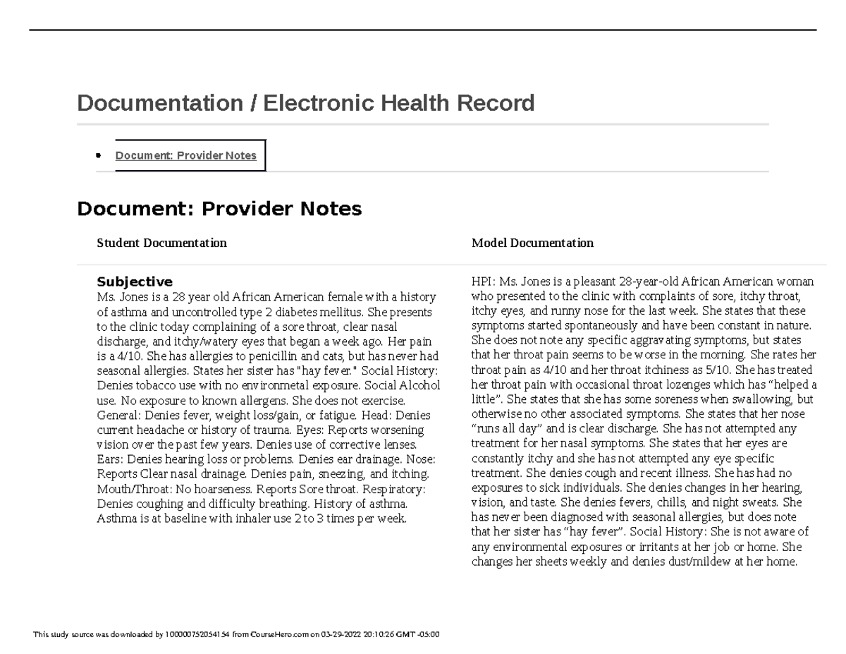 Tina Jones Heent Shadow HEalth Documentation - Documentation Electronic ...