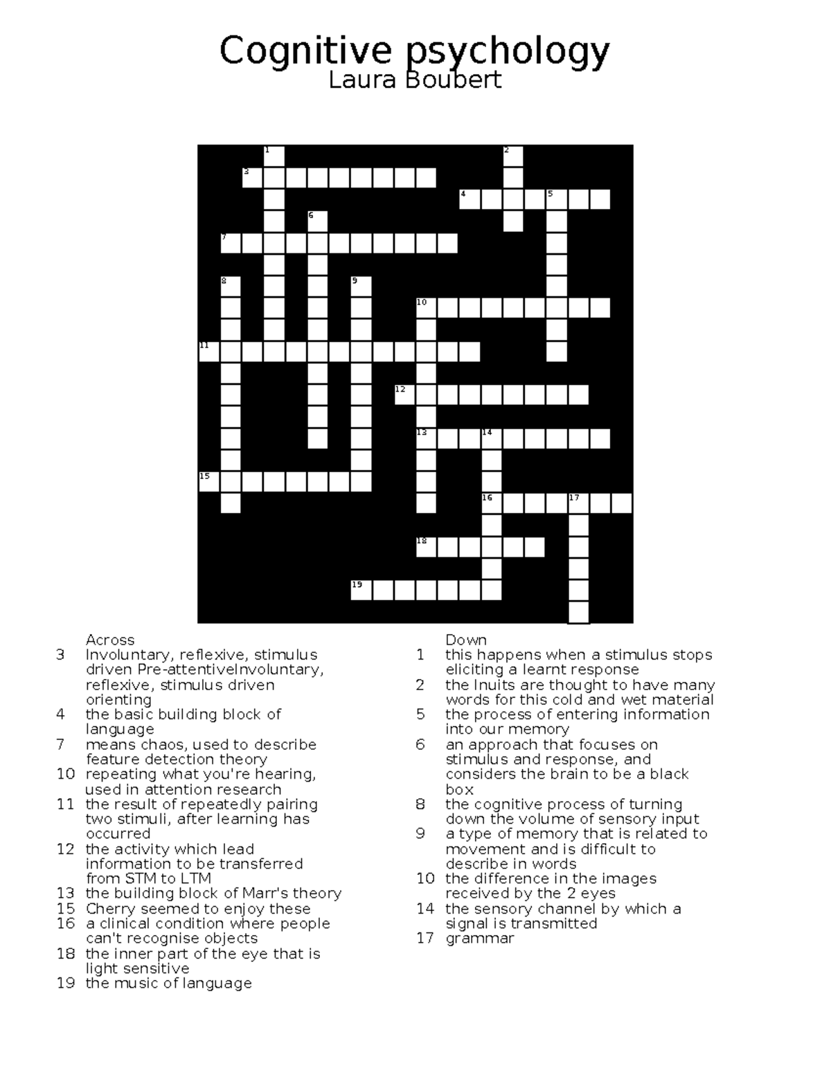 Cognitive Psychology crossword - &RJQLWLYH SV\FKRORJ\ /DXUD %RXEHUW ...