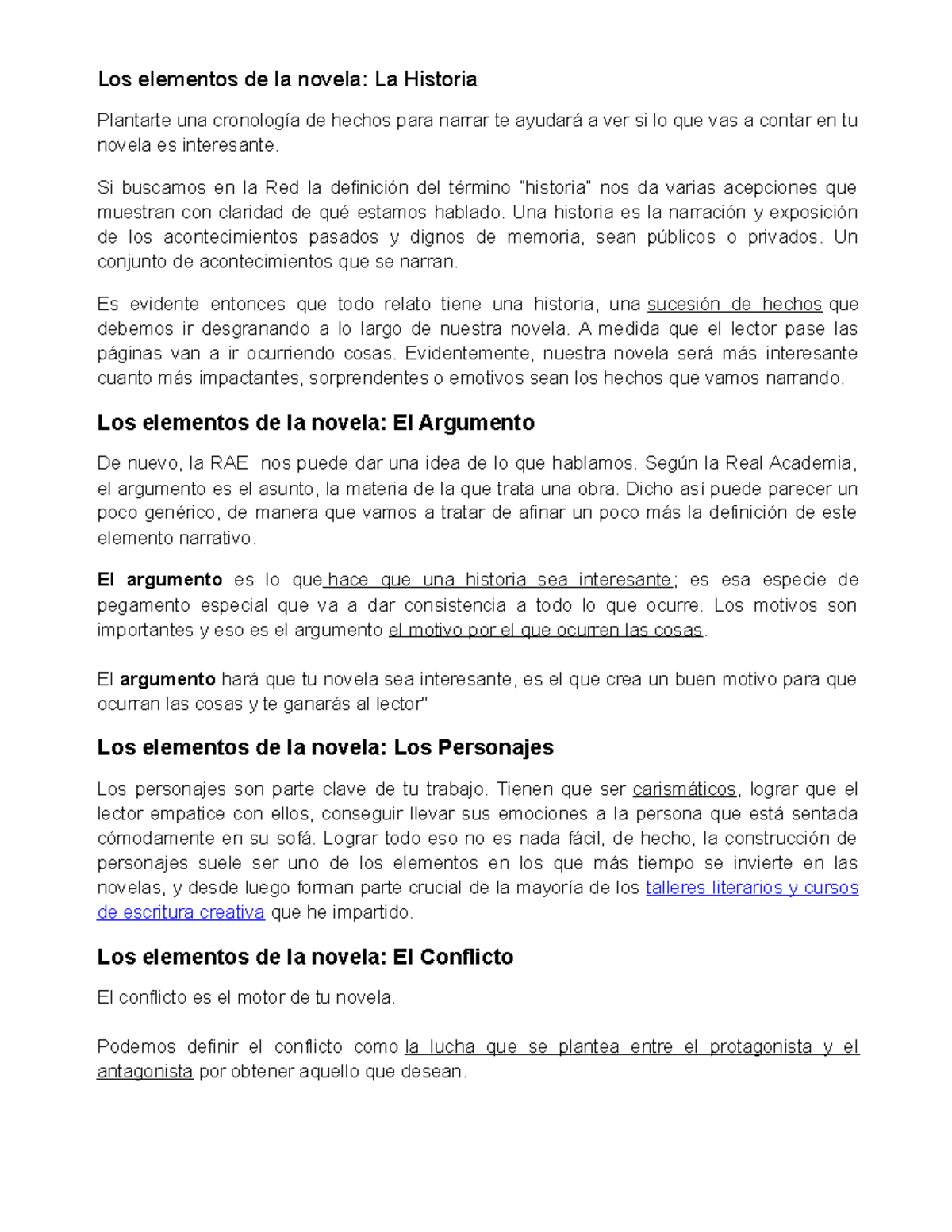 Los elementos de la novela - Si buscamos en la Red la definición del ...