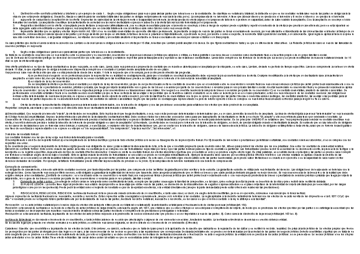 Civil IIIA Finales - Distinción entre contrato unilateral y bilateral y ...