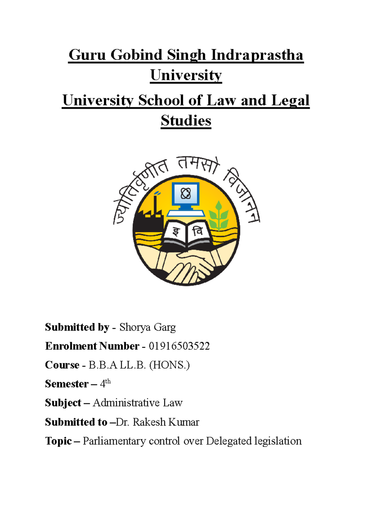 parliementary control over delegated legislation - Guru Gobind Singh ...