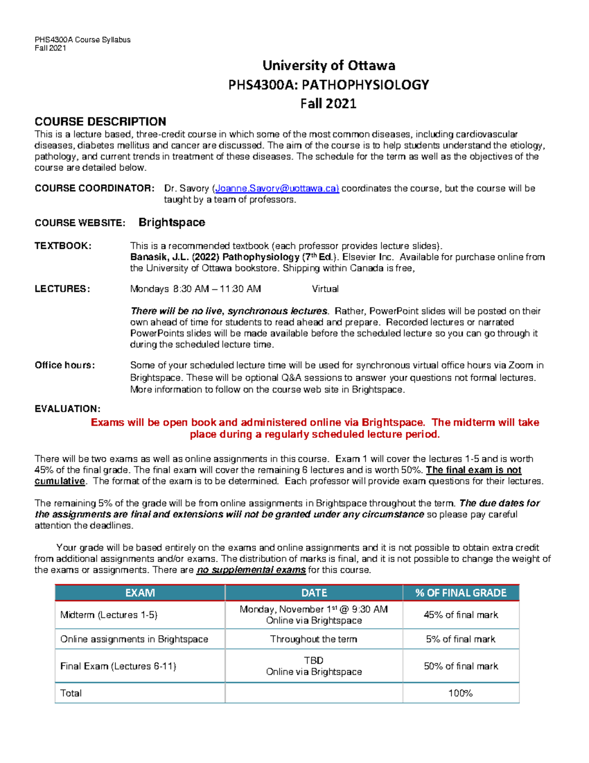 PHS 4300 A Course Syllabus with objectives for each topic - PHS4300A ...