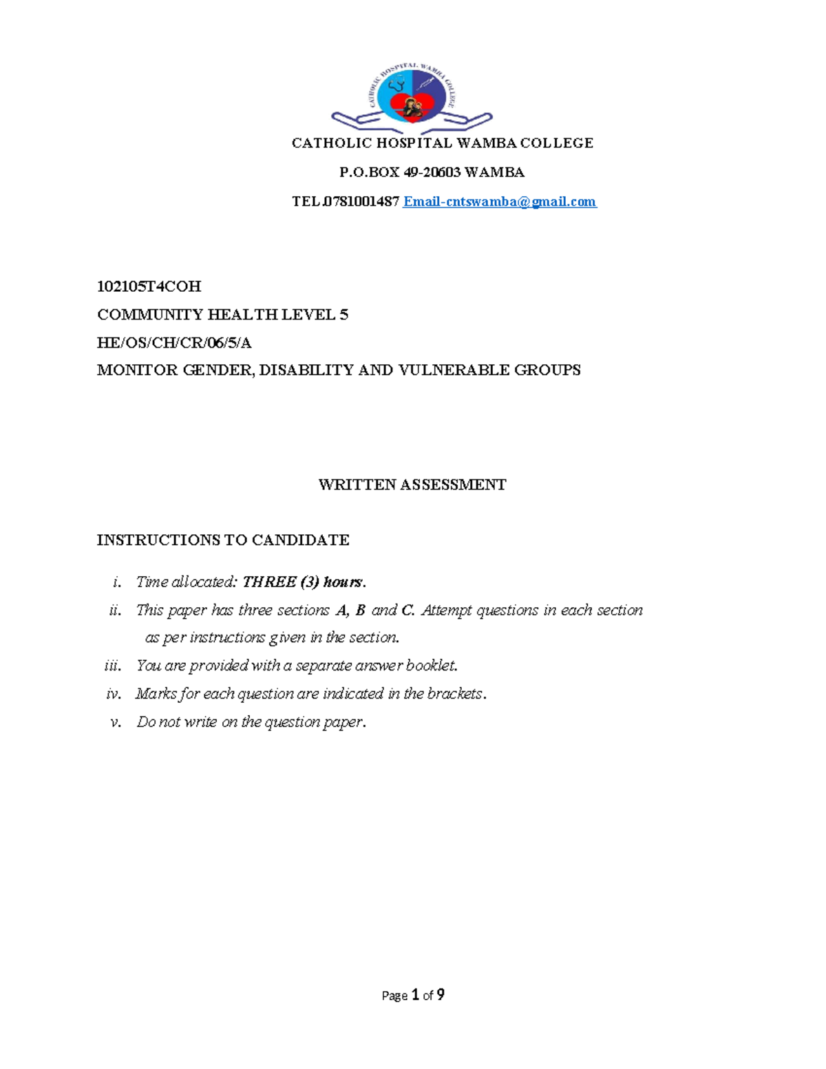 Gender level 5 - revision material - CATHOLIC HOSPITAL WAMBA COLLEGE P ...