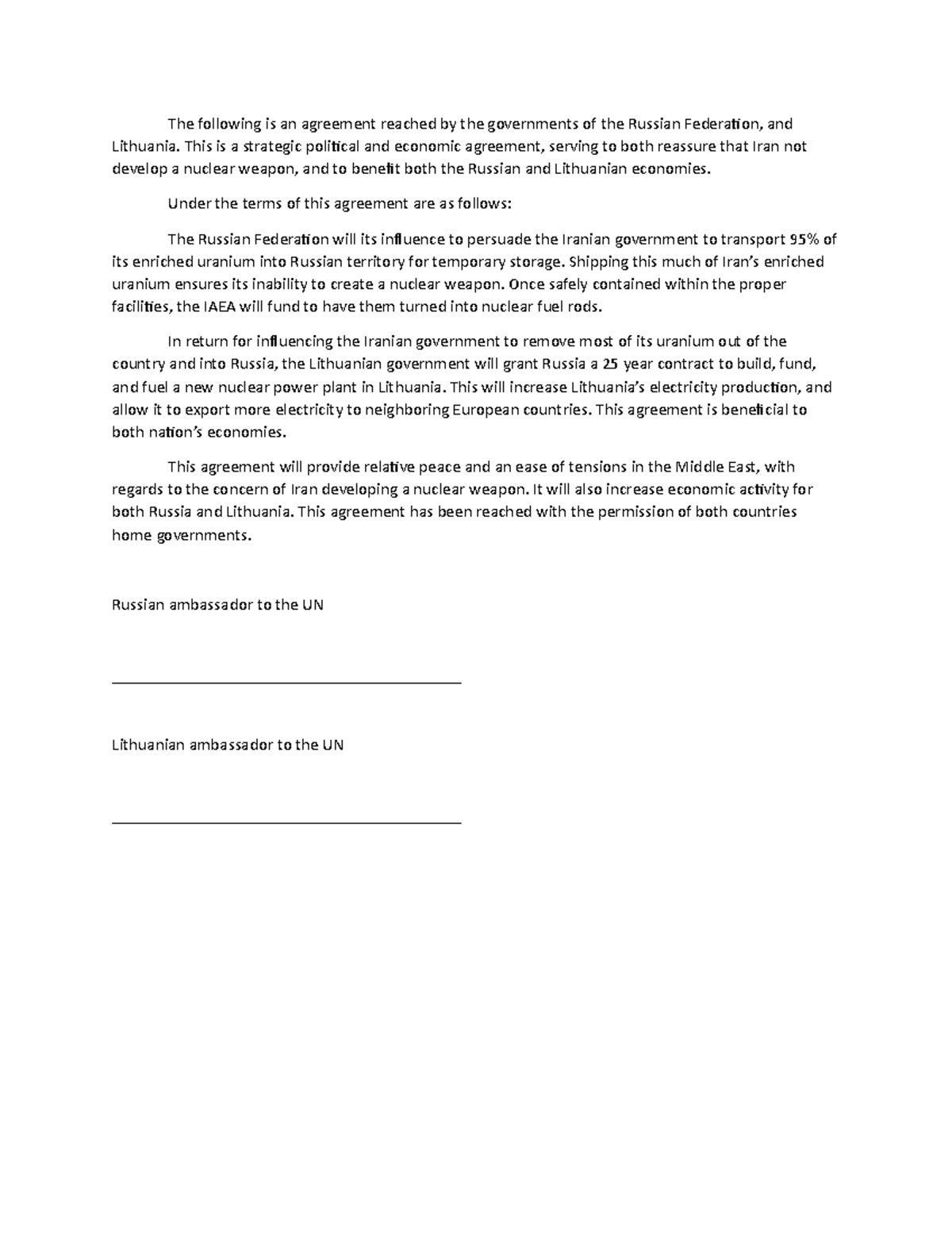 Russia-Lithuania agreement - The following is an agreement reached by ...
