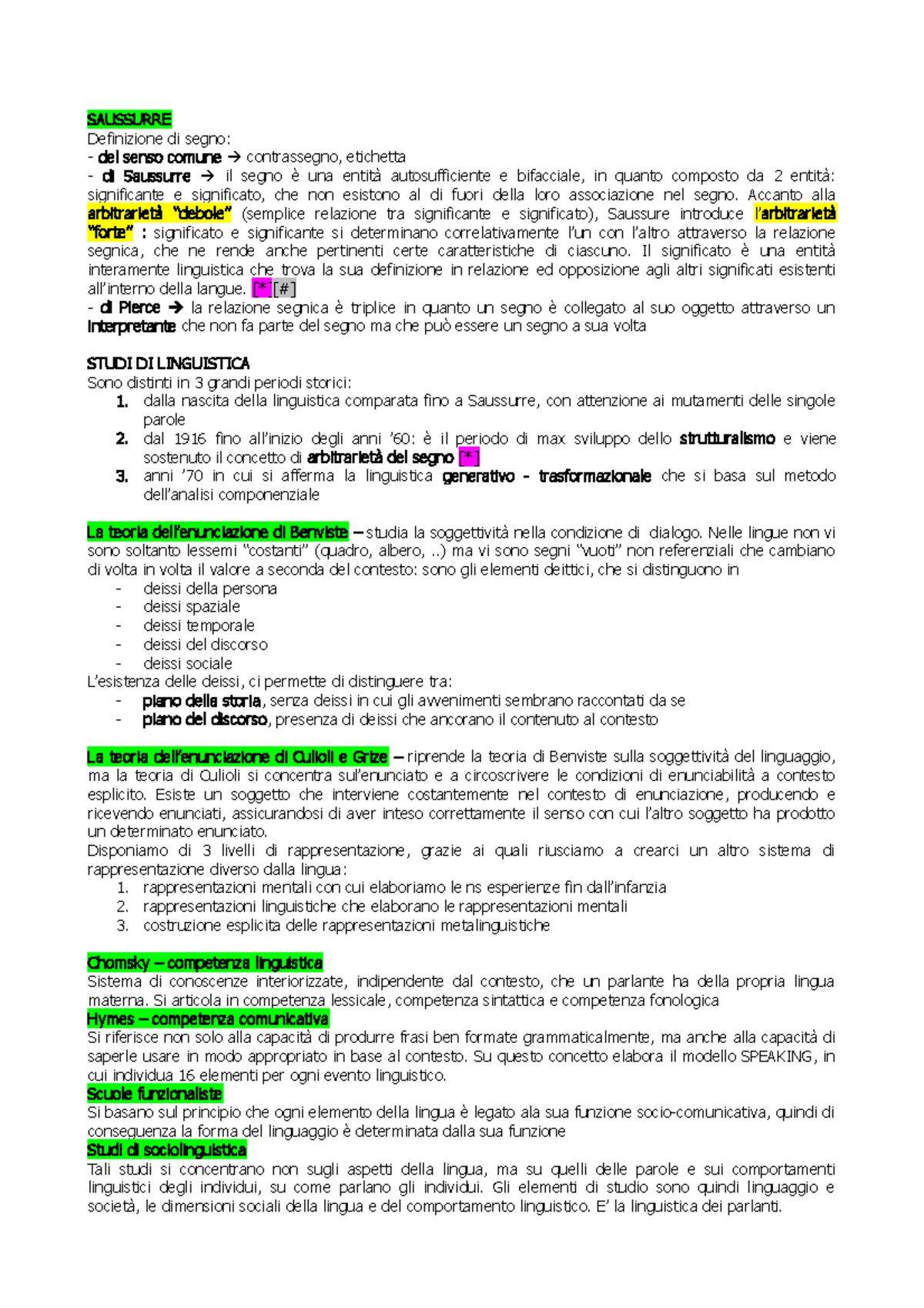 Linguistica 2 - dispense - SAUSSURRE Definizione di segno: del senso ...