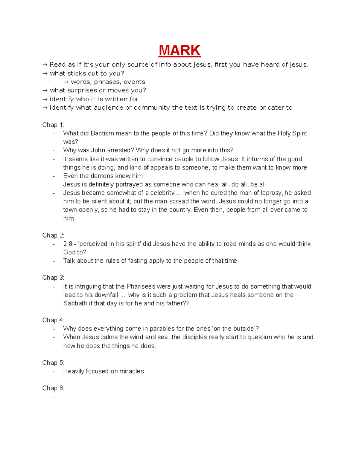 Mark Notes - MARK → Read as if it’s your only source of info about ...