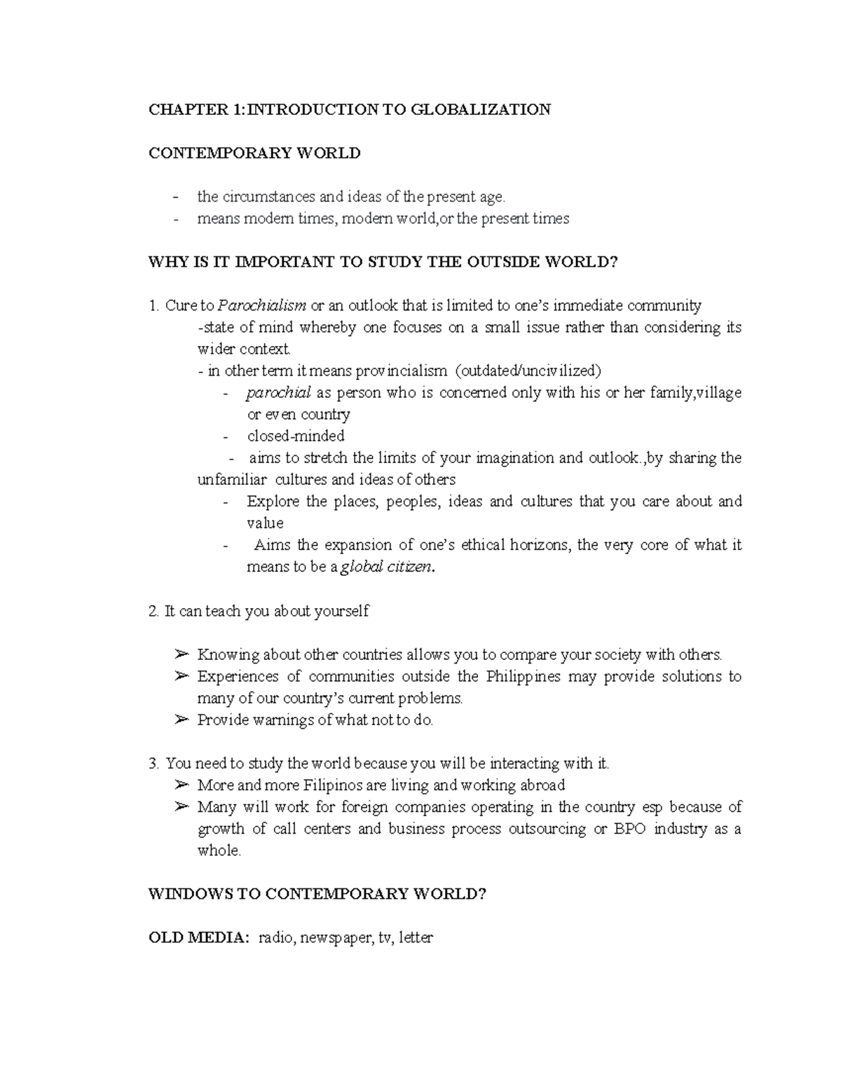 Contemporary World - CHAPTER 1:INTRODUCTION TO GLOBALIZATION CONTEMPORARY WORLD the ...