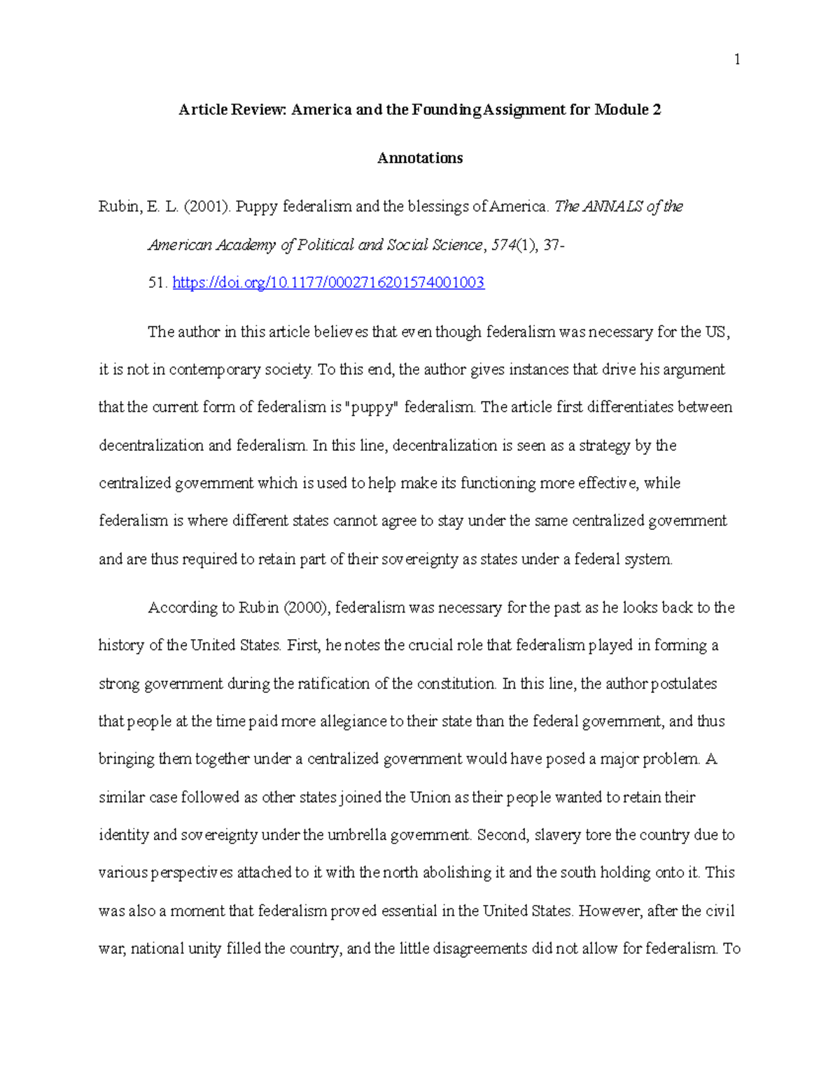 Article Review - America and the Founding Assignment for Module 2 ...