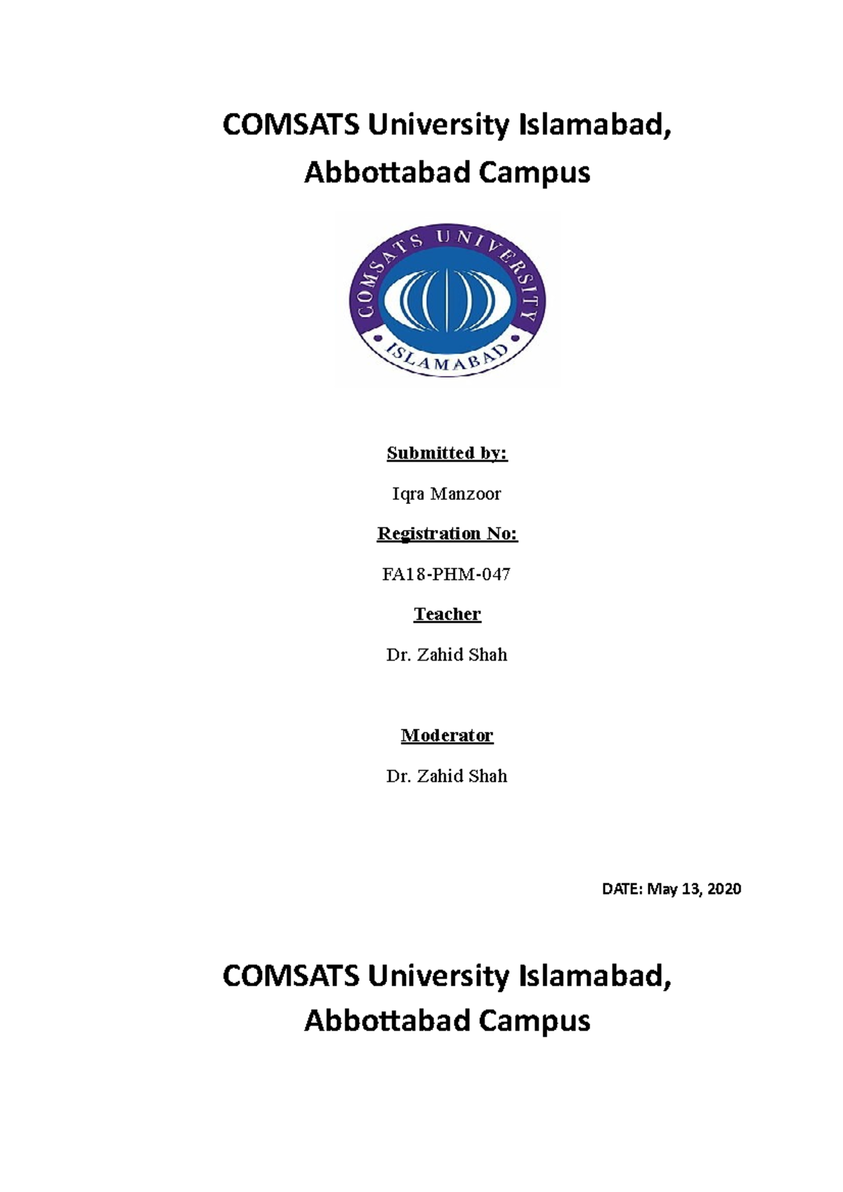 Assignment 3 project - COMSATS University Islamabad, Abbottabad Campus ...