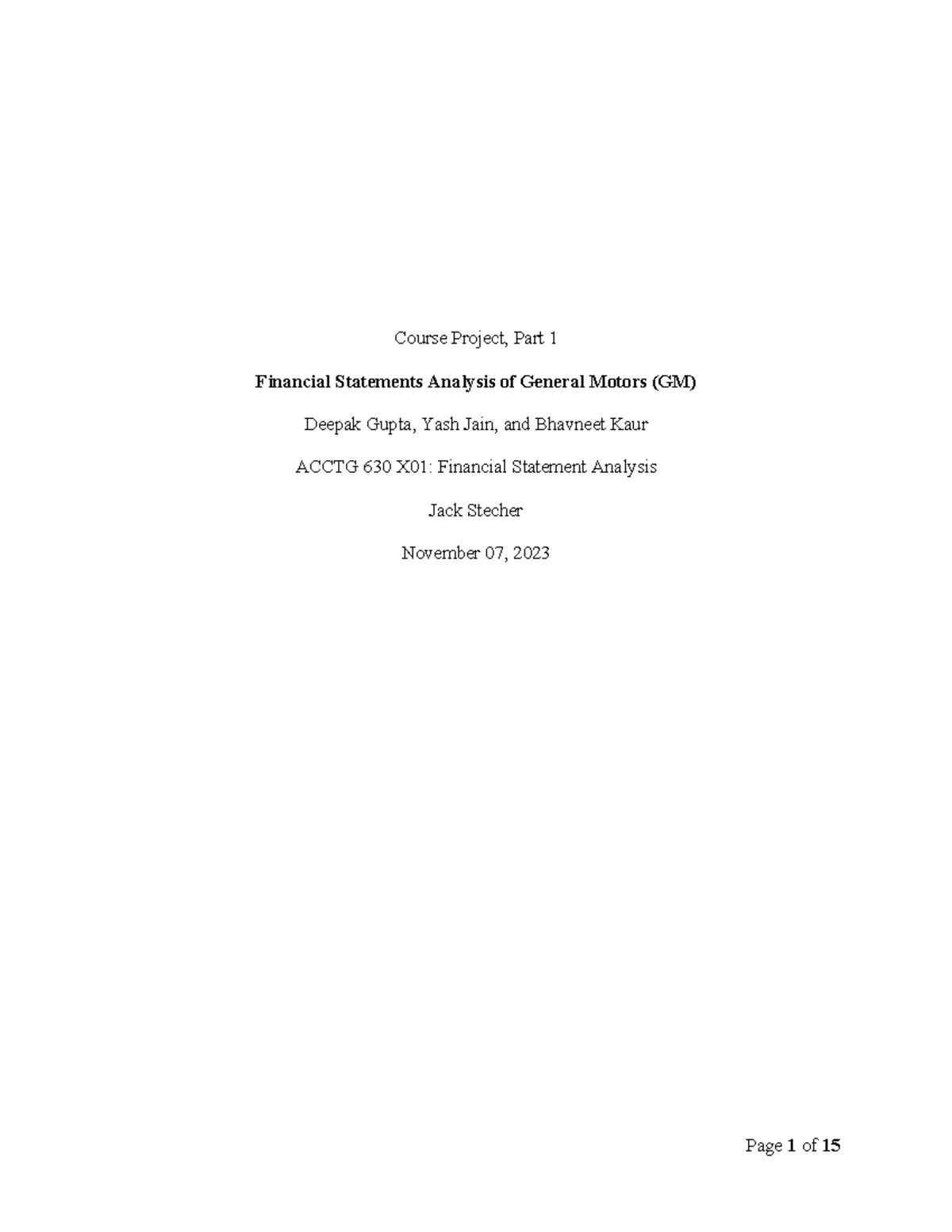 Group Project 1 - Report Final - Course Project, Part 1 Financial ...