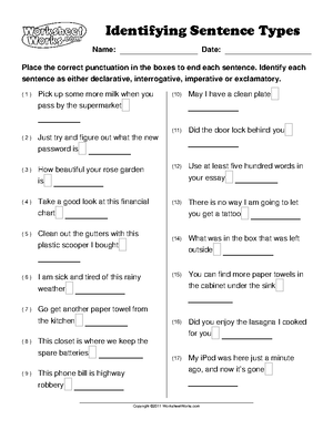Worksheet Works Identifying Sentence Types 1 - A Identifying Sentence ...