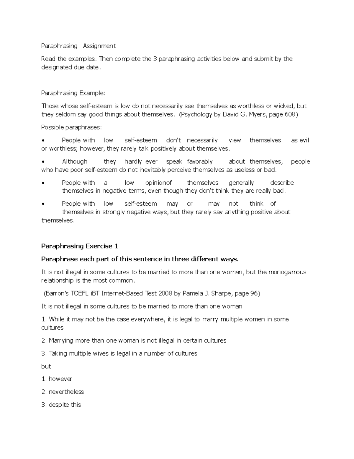 PSYC 4100 - Paraphrasing Assignment - Paraphrasing Assignment Read the ...