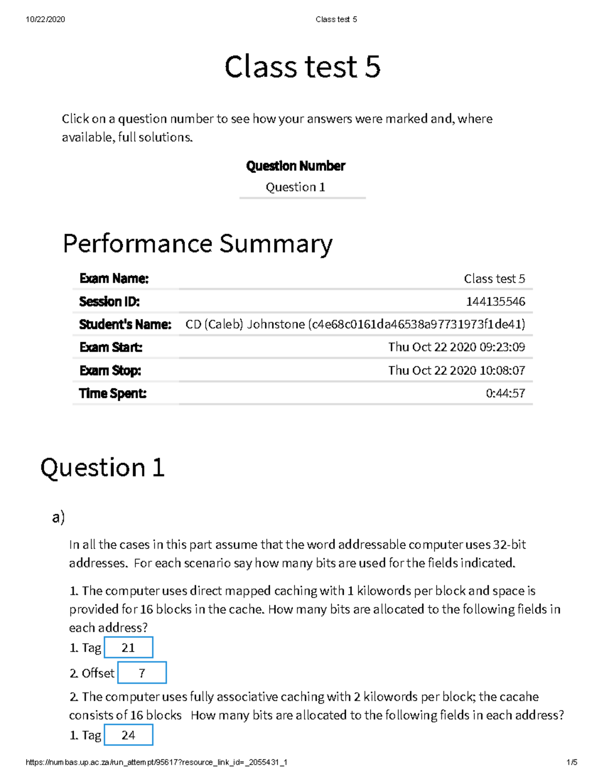 CT5 - 2020 - COS 284 - Class test 5 Question 1 a) In all the cases in ...