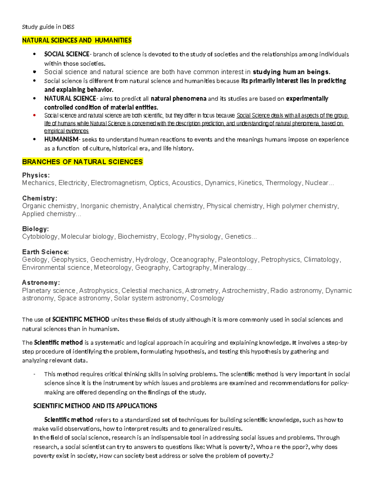 Study-guide-in-DISS-1st-quarter - Study guide in DISS NATURAL SCIENCES AND HUMANITIES SOCIAL ...
