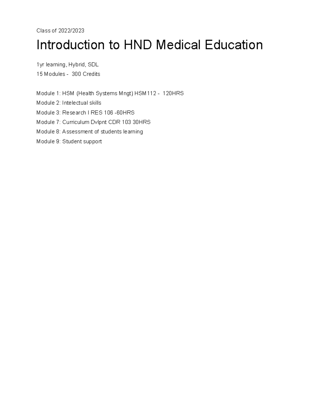 Introduction TO HND MED EDU - Class of 2022/ Introduction to HND ...