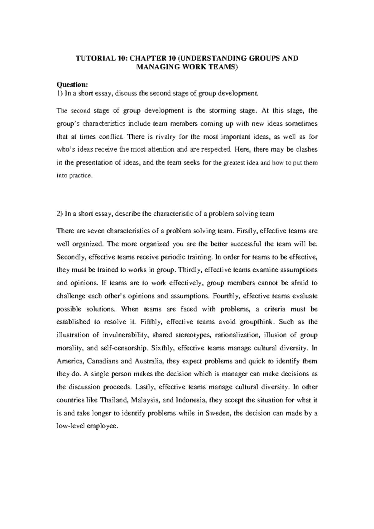 Tutorial 10-Understanding Groups and Managing Work Team - TUTORIAL 10 ...