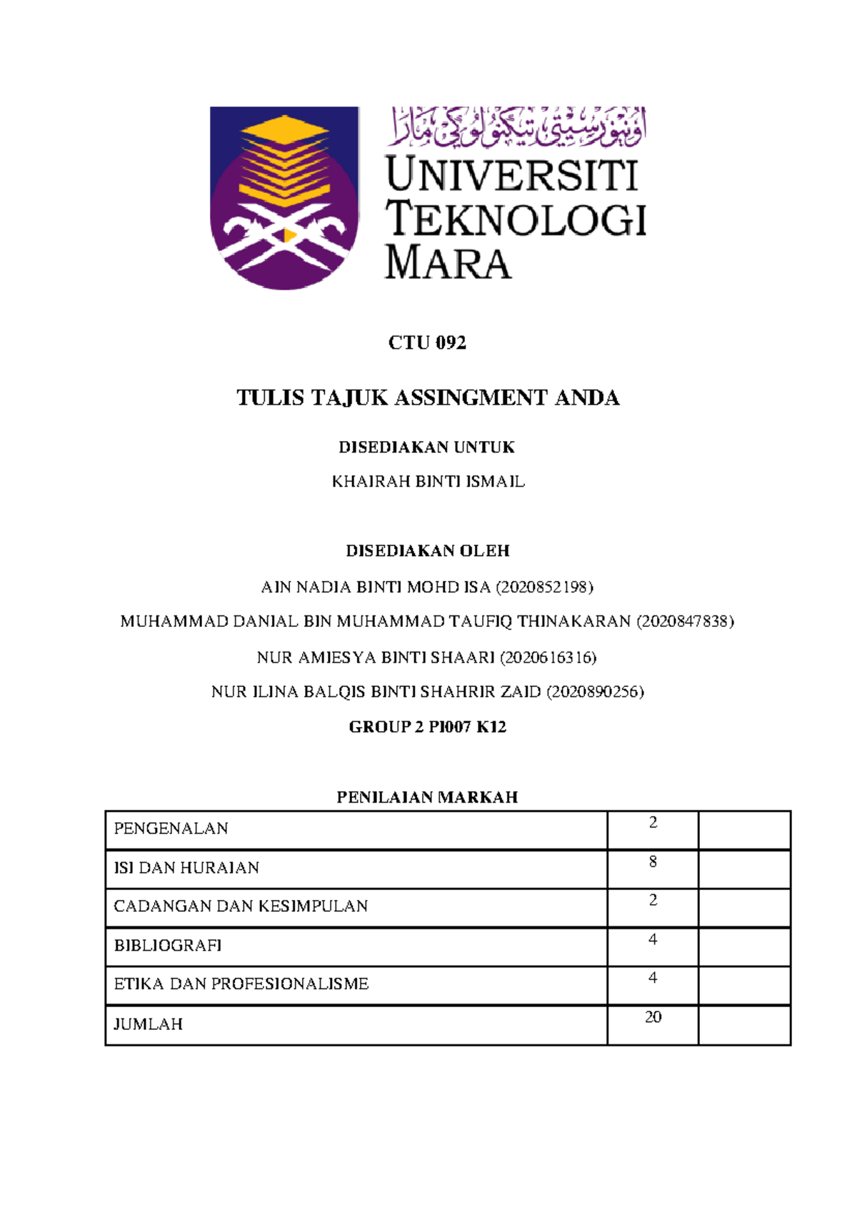 Ctu example of written assignment - CTU 092 TULIS TAJUK ASSINGMENT ANDA ...