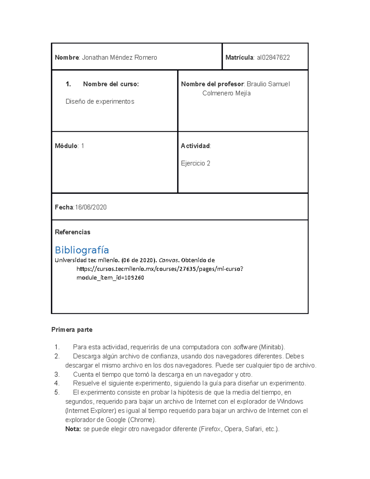 Ejercicio 2 - segunda actividad de diseño de experimentos con minitab ...
