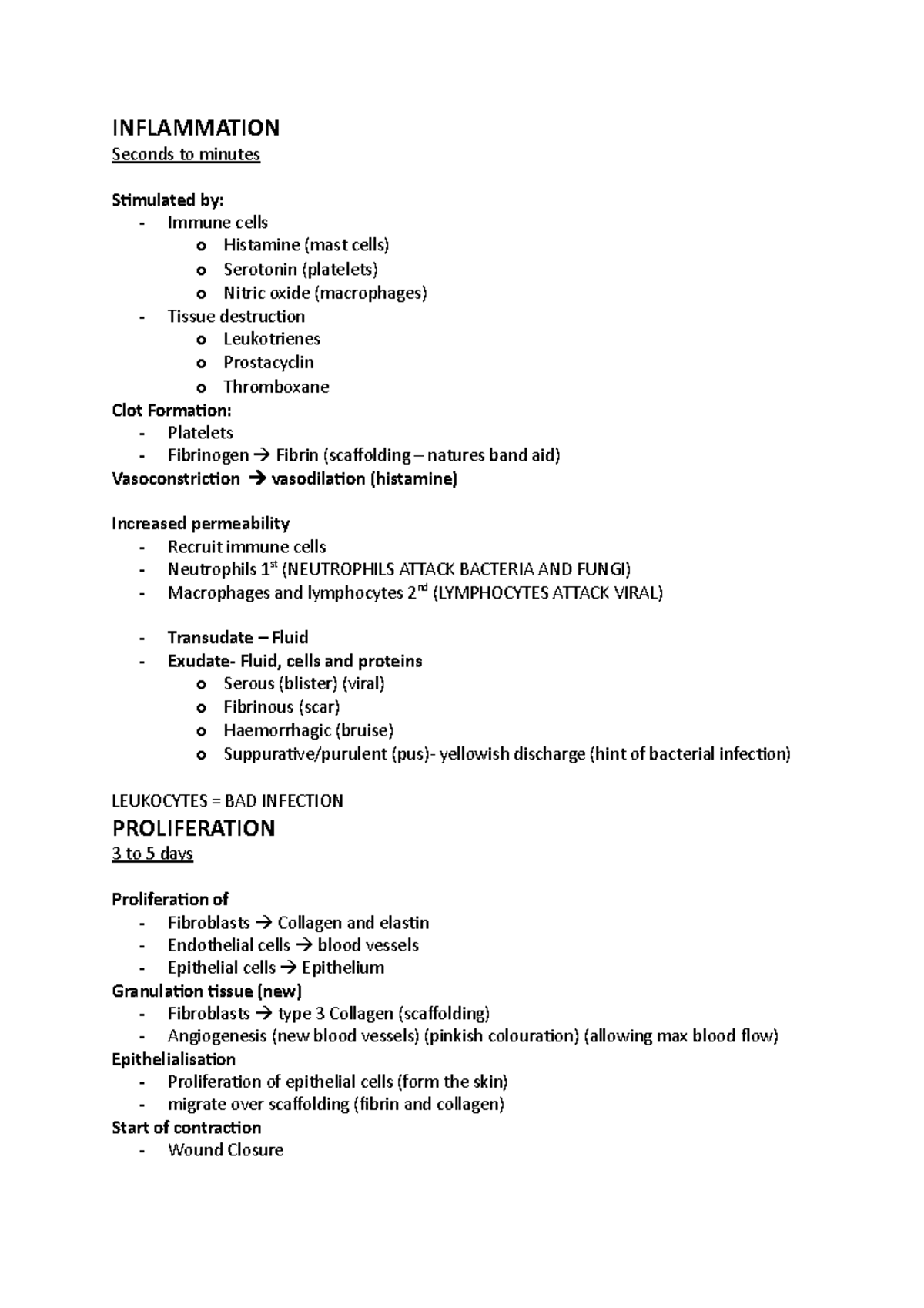 Inflammation notes (simplified) - INFLAMMATION Seconds to minutes ...