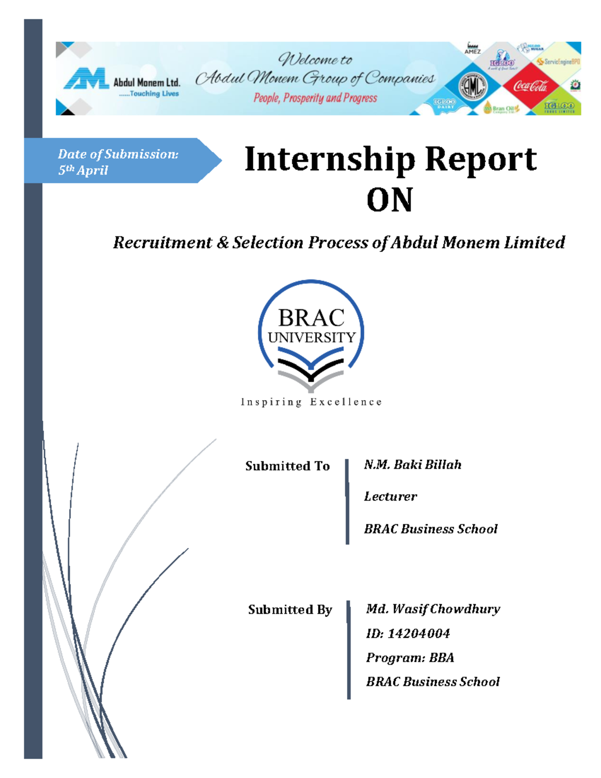 14204004 BBA - Date of Submission: 5 th April Internship Report ON ...