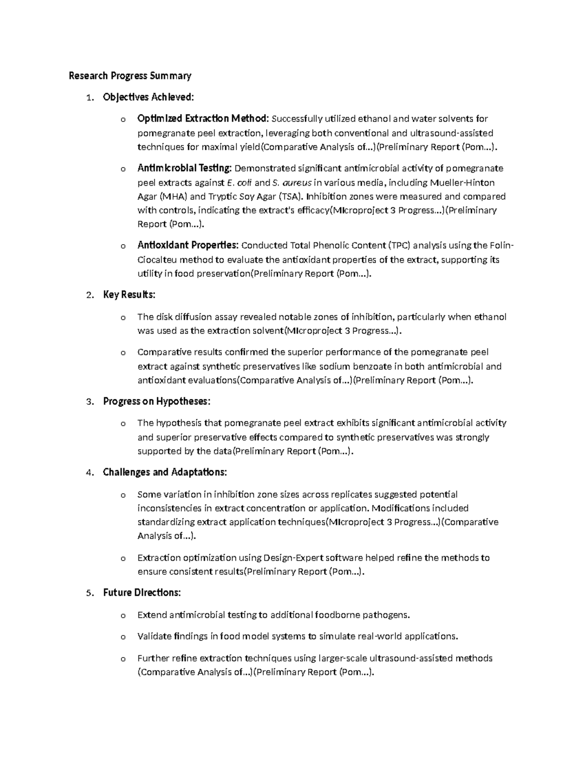 Research Progress Summary MIcroproject - Research Progress Summary 1 ...