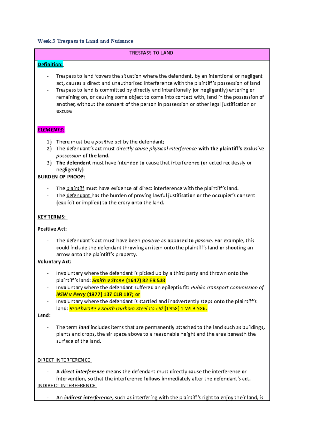 Week 3 Trespass to Land - Week 3 Trespass to Land and Nuisance TRESPASS ...