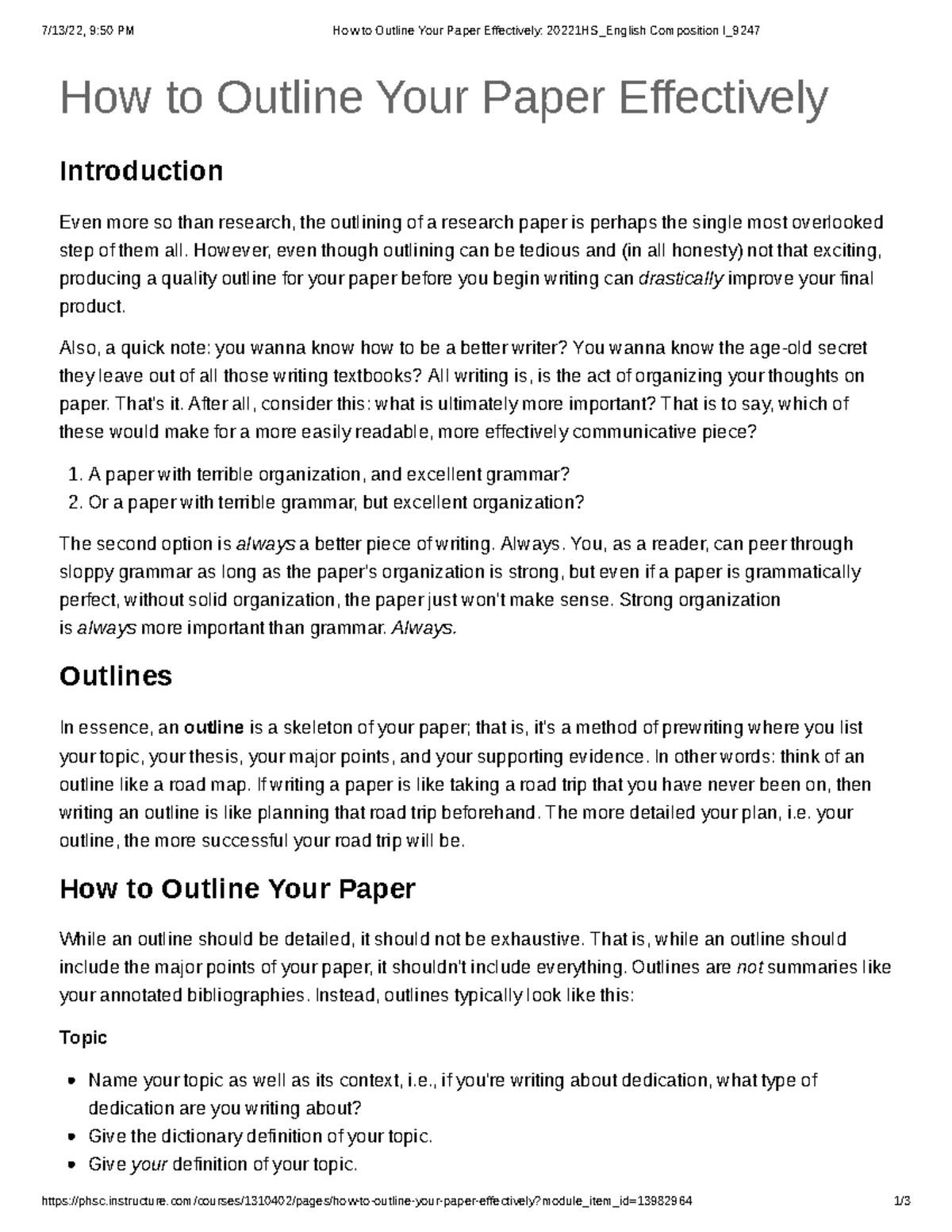 How to Outline Your Paper Effectively 20221 HS English Composition I ...