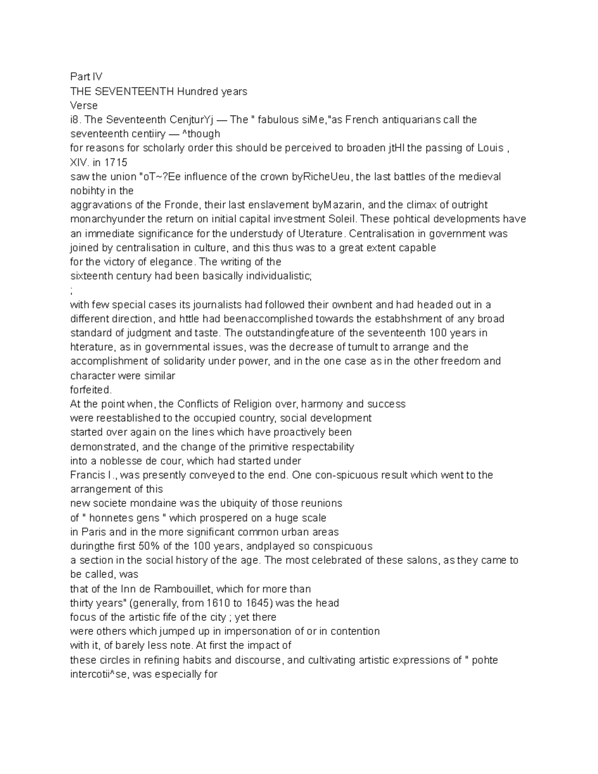 Introduction to french literature chpt 4 notes - Part IV THE ...